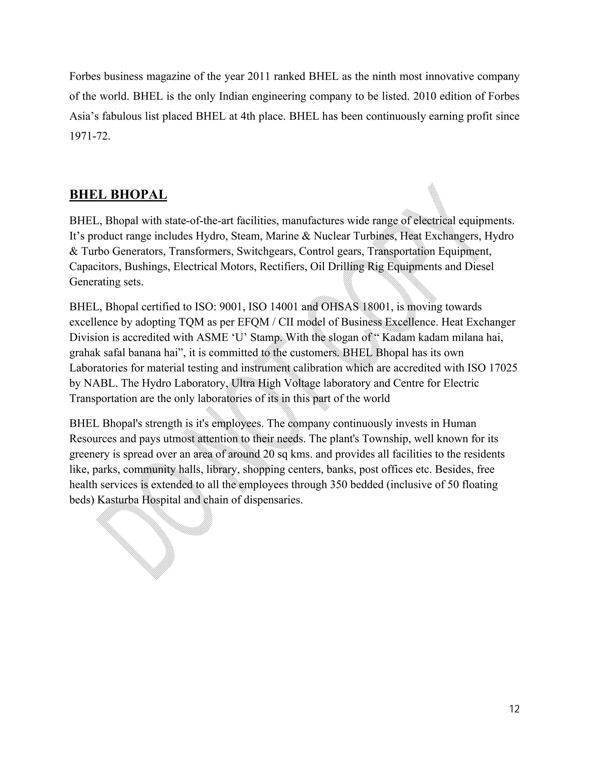 Maaz arif (mba ib) bhel internship report | PDF