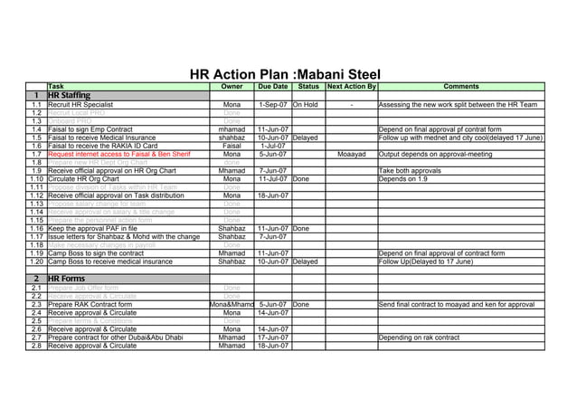 Mabani steel hr action plan(1) | XLS