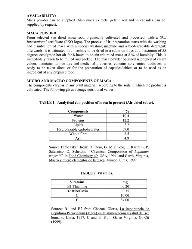 Maca. Technical file | PDF