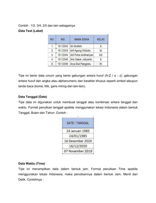 Macam macam type data di excel | PDF