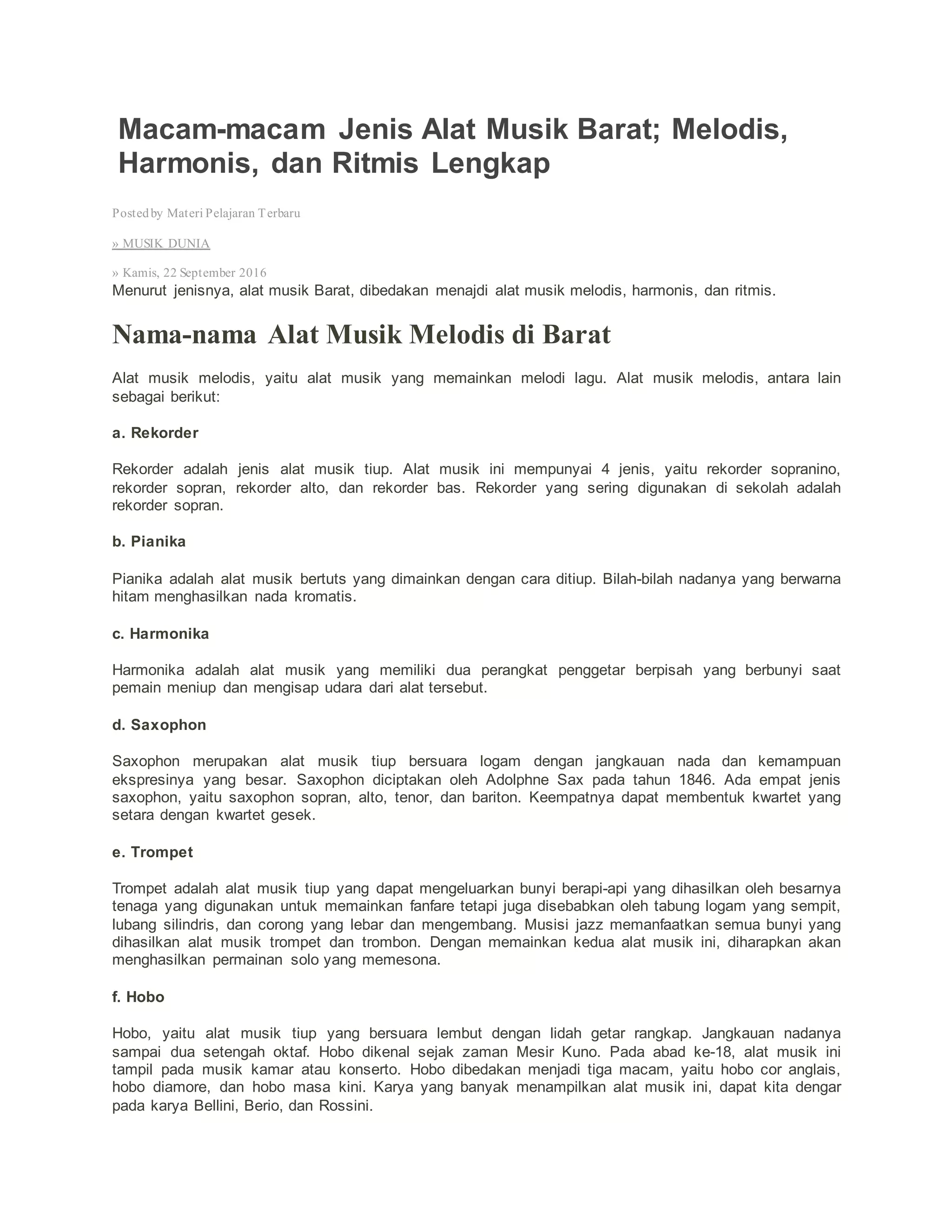 Macam alat musik barat | DOCX