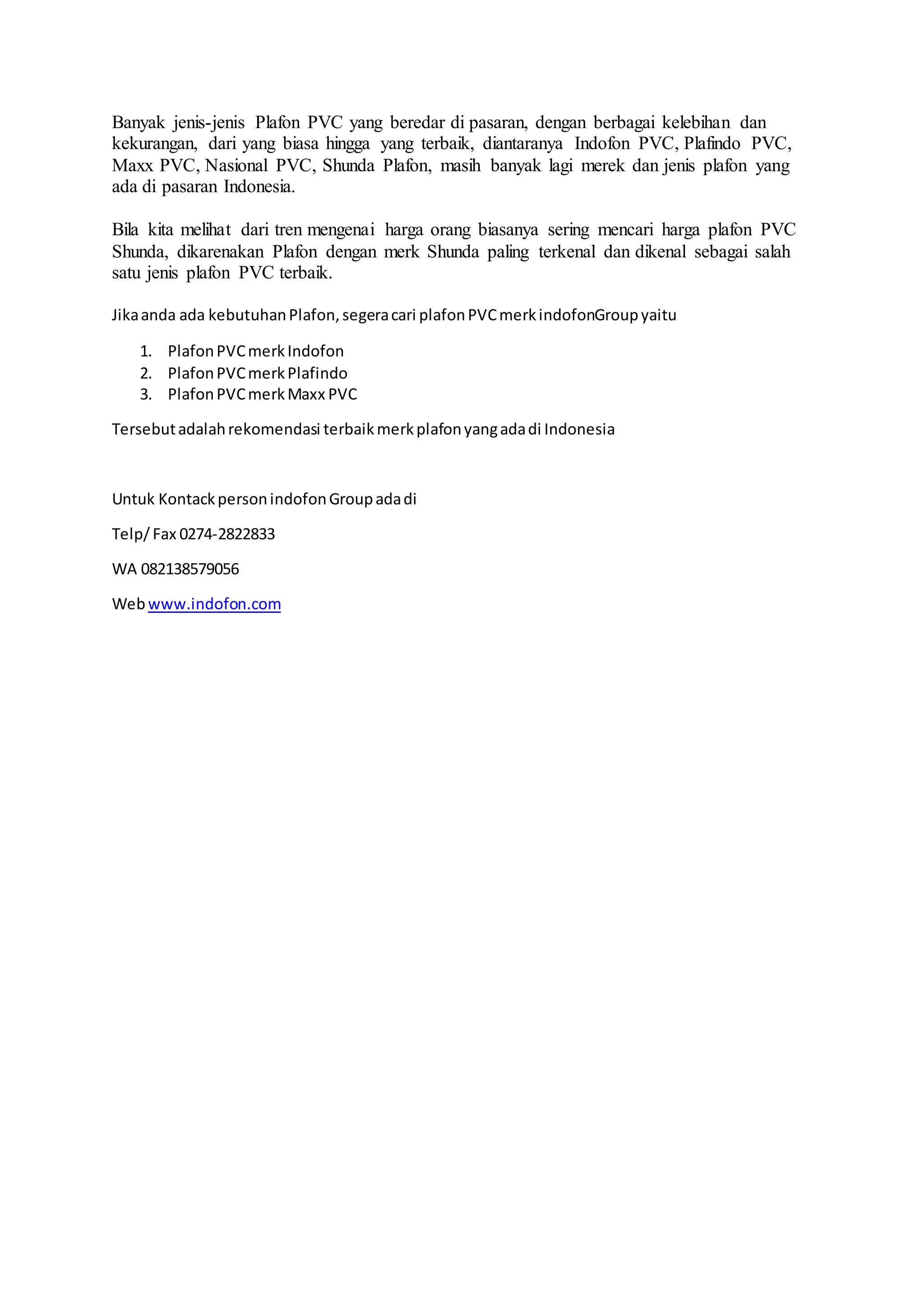 Macam macam plafon pvc | DOCX