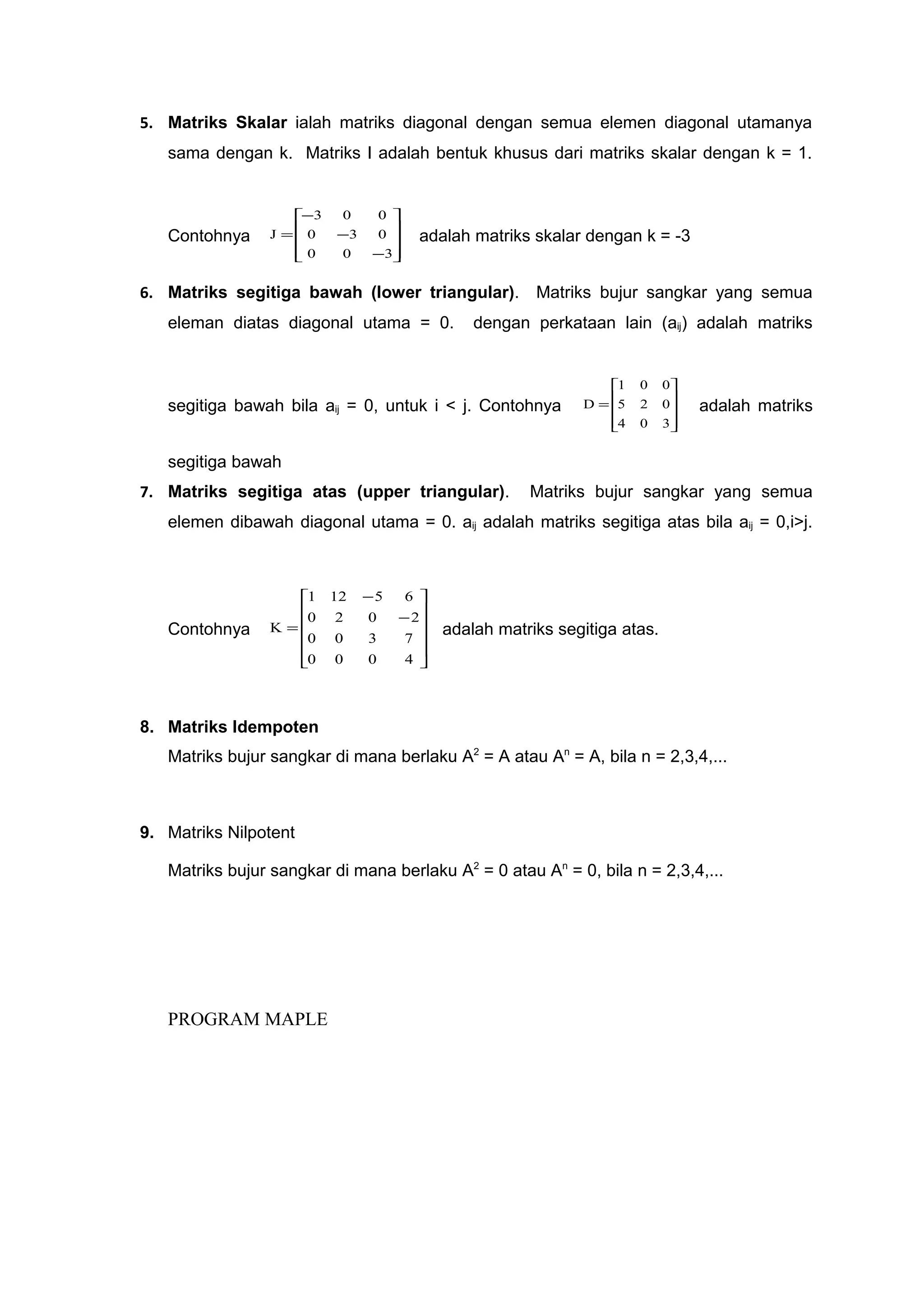 Macam matriks dg program maple | DOC