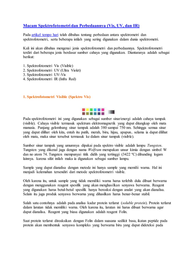 Macam spektrofotometri dan perbedaannya | DOCX