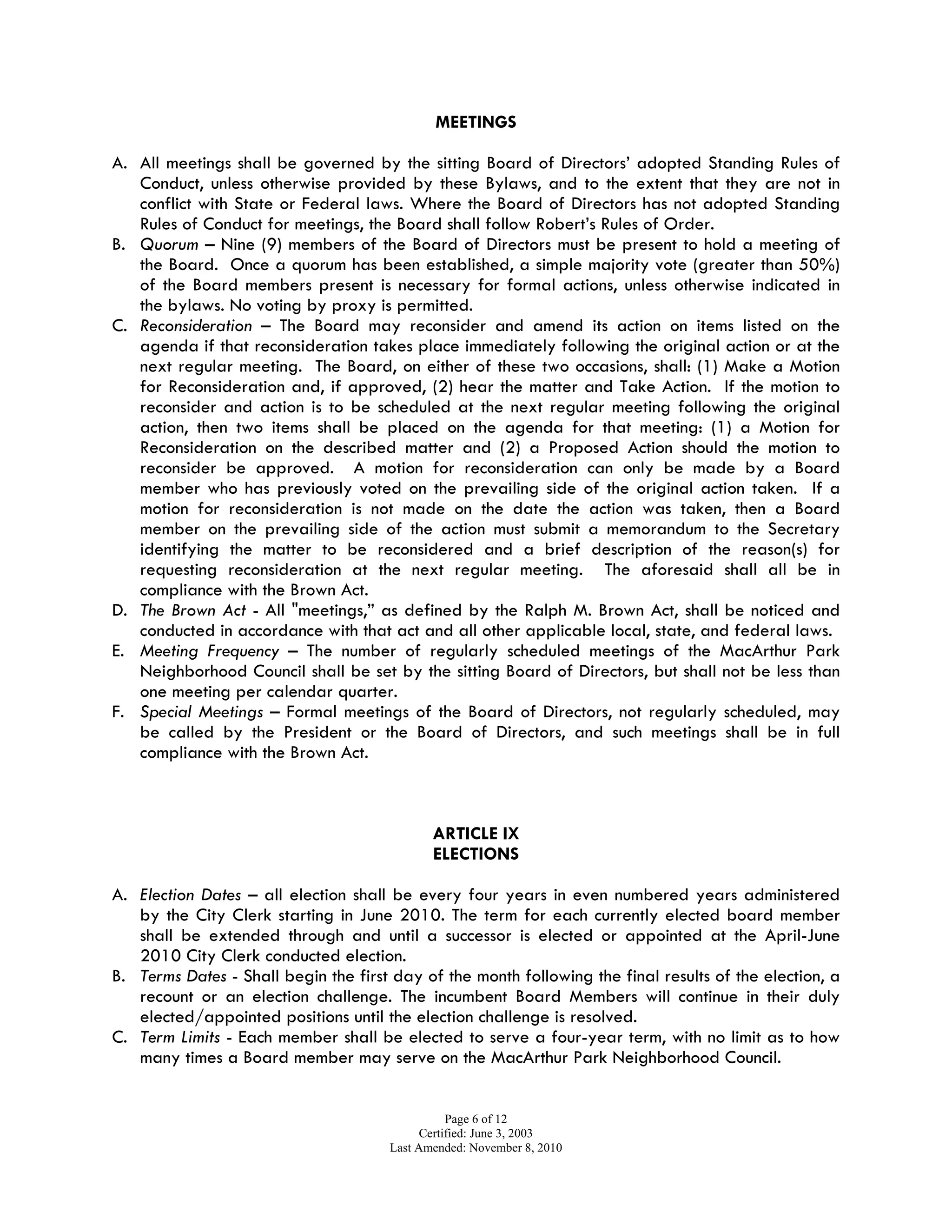 MacArthur Park NC Bylaws | PDF