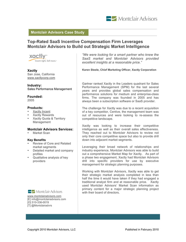 Montclair Advisors - Xactly Case Study | PDF
