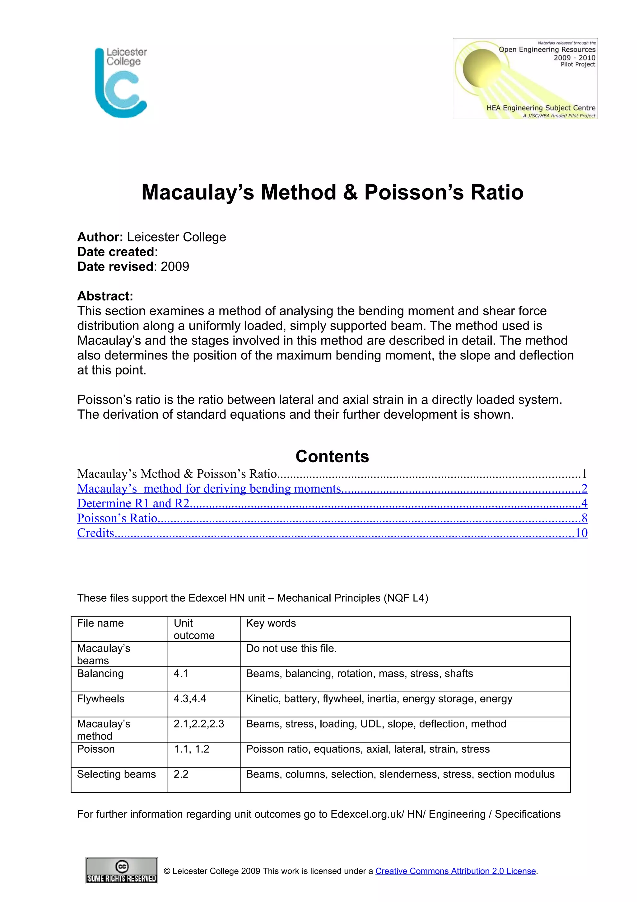 Macaulay's Method & Poisson's Ratio | DOC