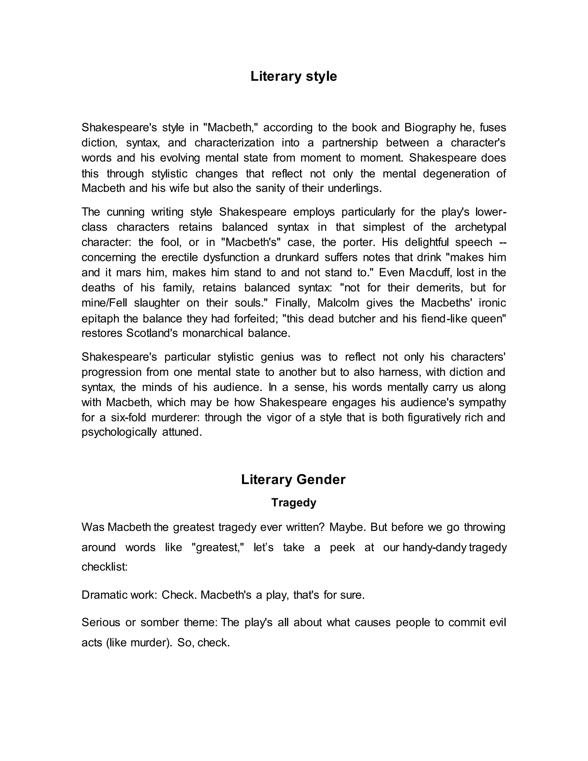 Macbeth report about the book | DOCX