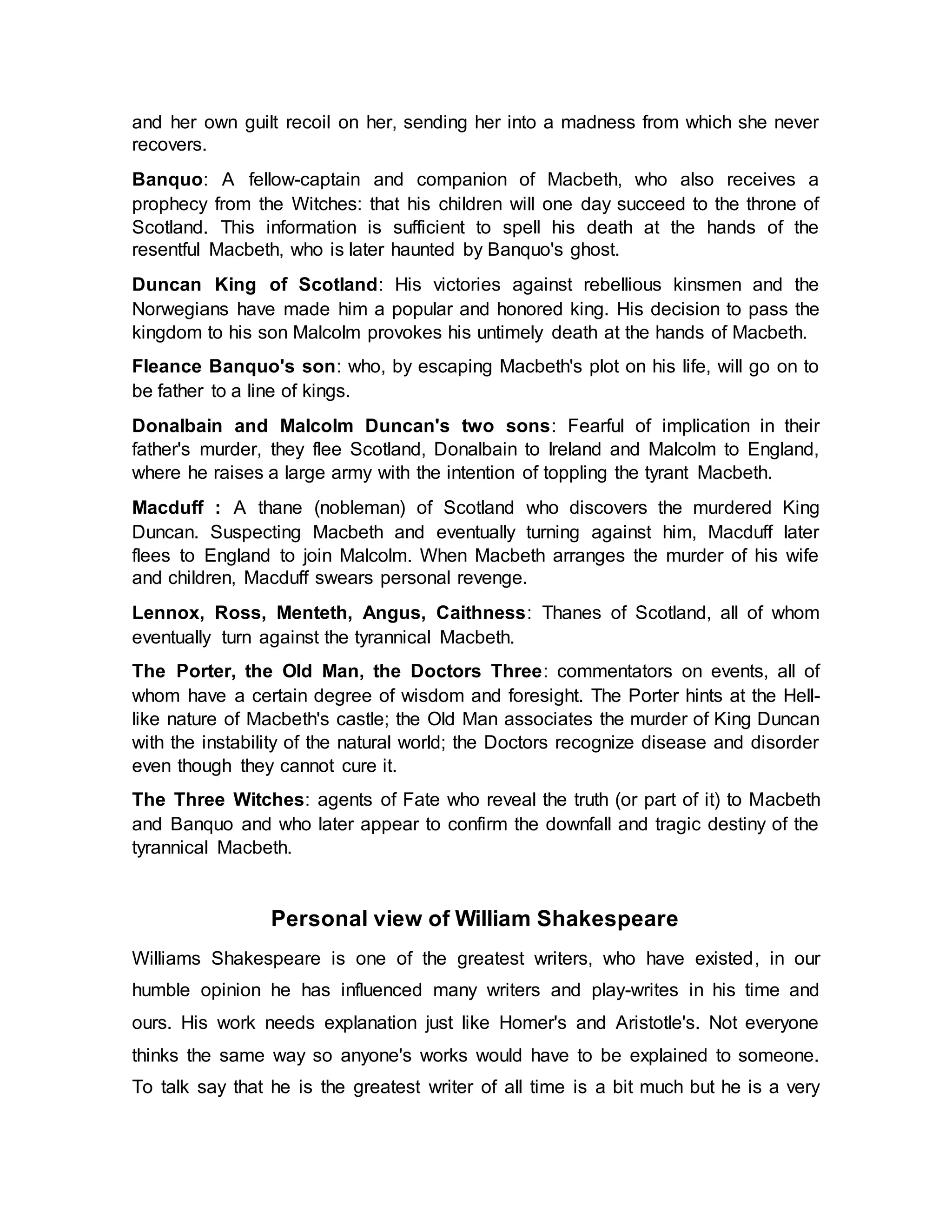 Macbeth report about the book | DOCX