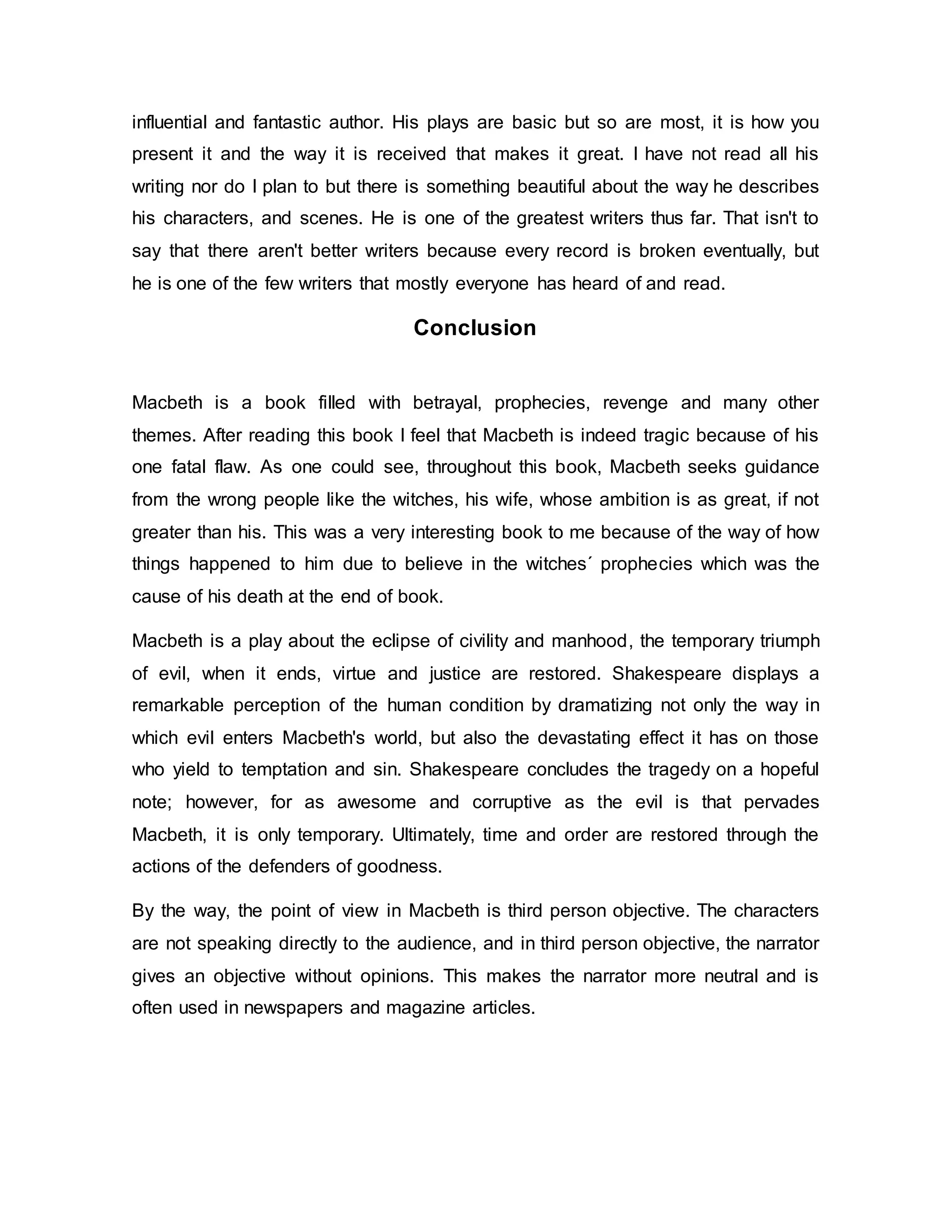 Macbeth report about the book | DOCX