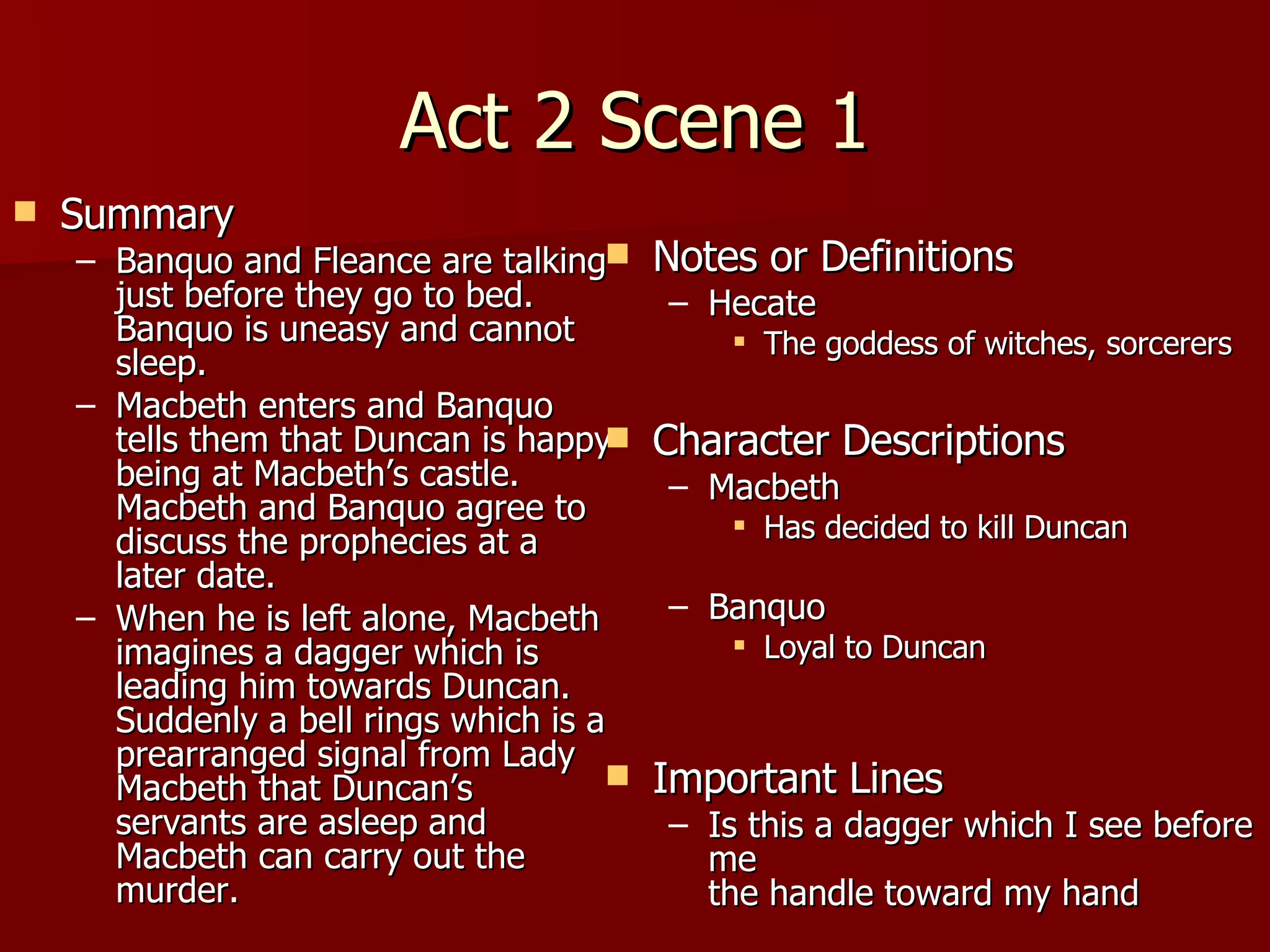 Macbeth Act 2 Notes Teacher | PPT