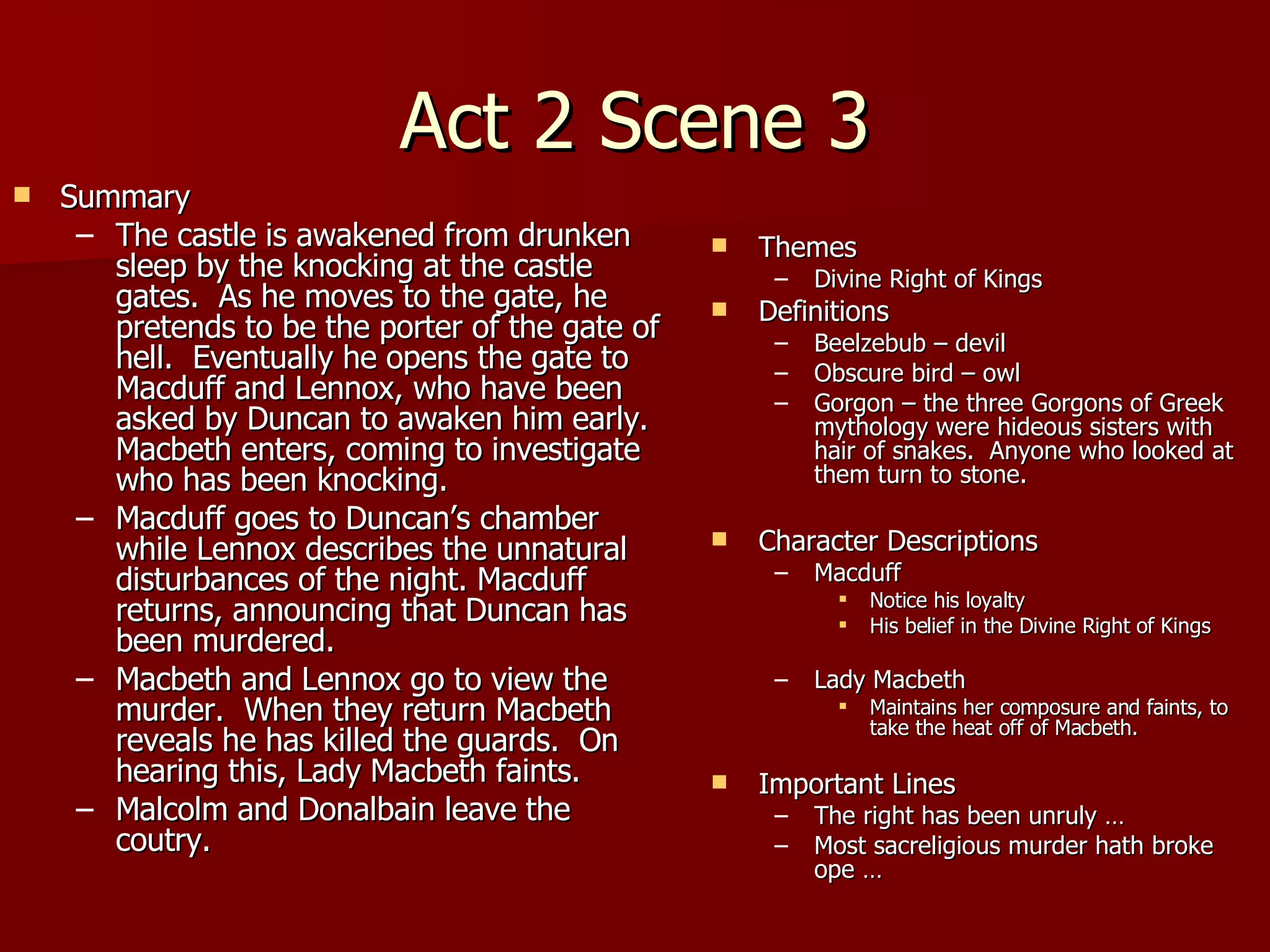 Macbeth Act 2 Notes Teacher | PPT
