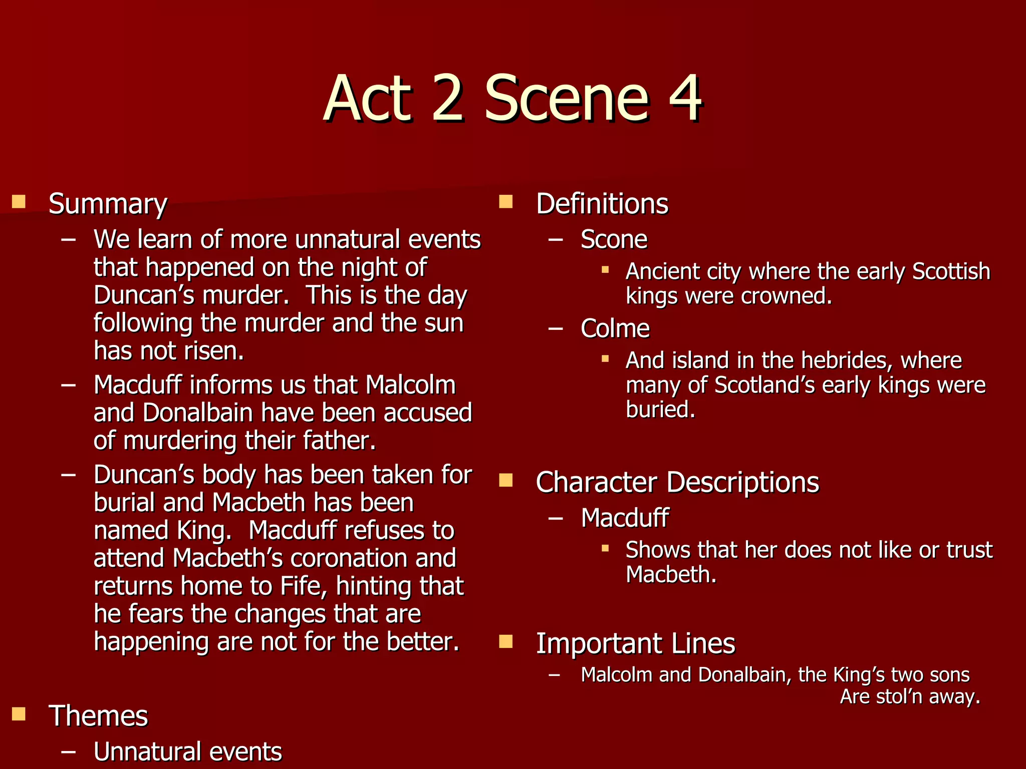 Macbeth Act 2 Notes Teacher | PPT