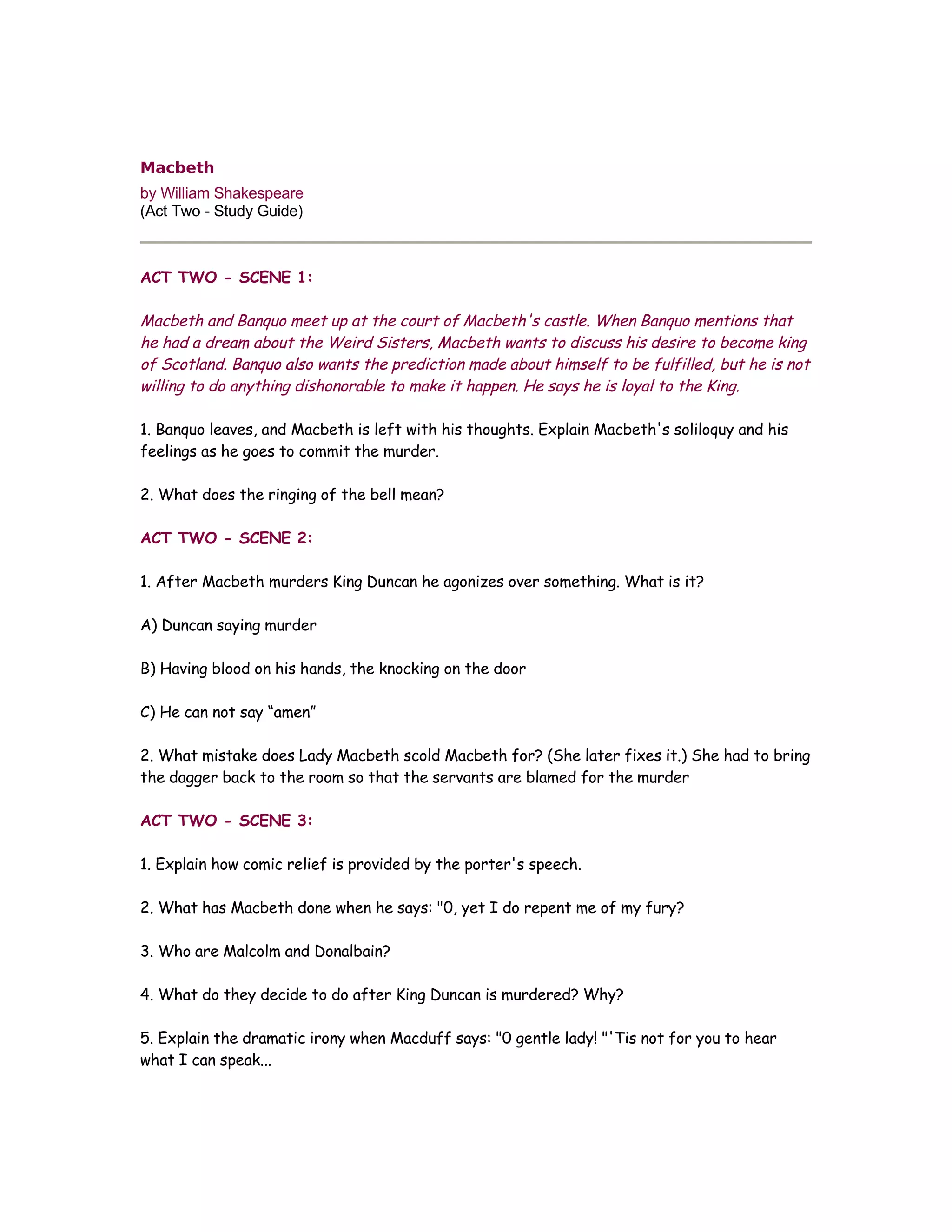 Macbeth Study Guide | DOC
