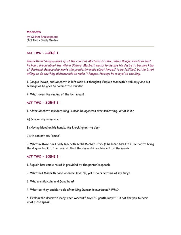 Macbeth Study Guide | DOC | Fantasy | Genres