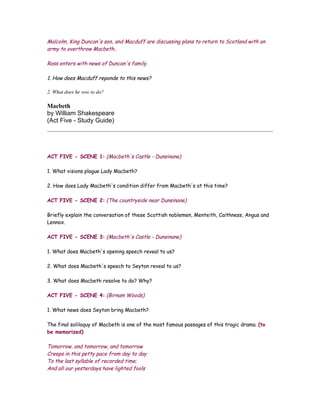 Macbeth Study Guide | DOC