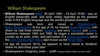 William Shakespeare - About the Playwright | PPT