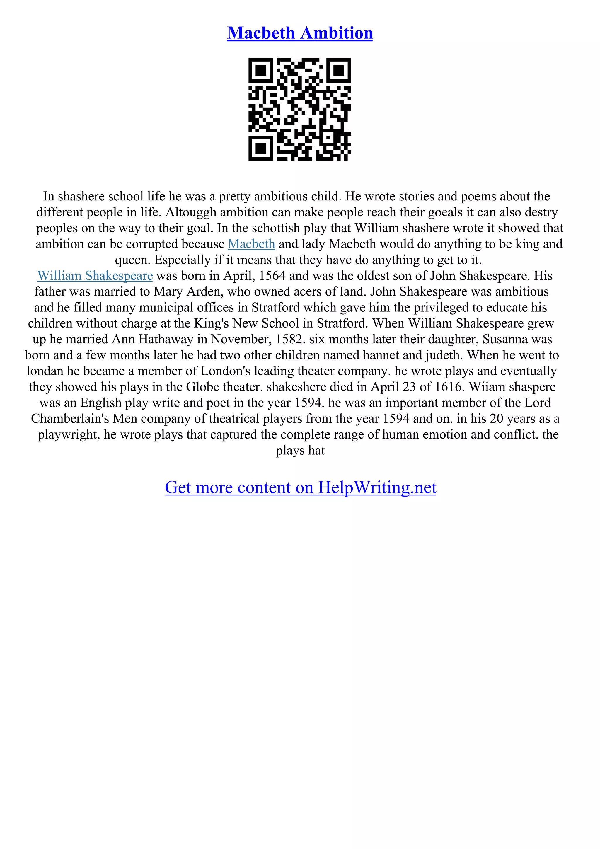 Macbeth Ambition Essay | PDF