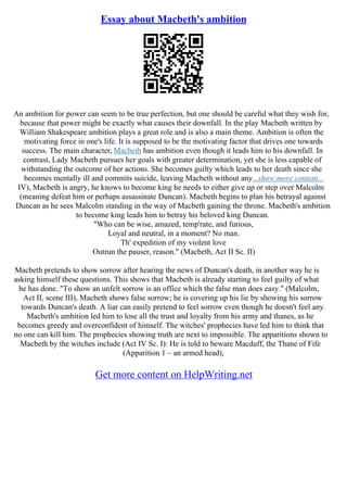 Macbeth Ambition Essay | PDF