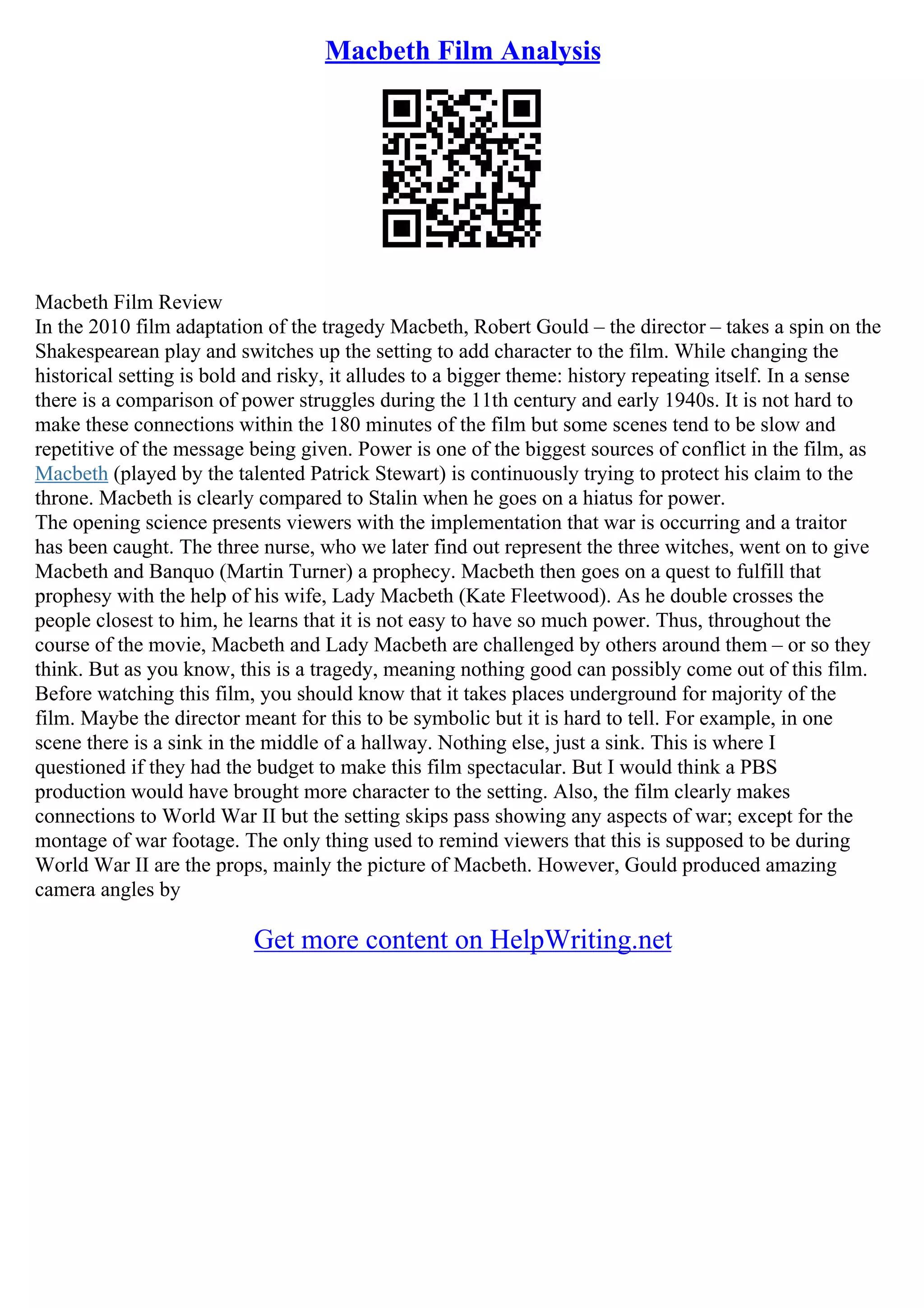 Macbeth Analysis Essay | PDF
