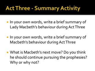 Macbeth Act Three - CAP Lesson | PPTX | Death, Injury, or Military ...