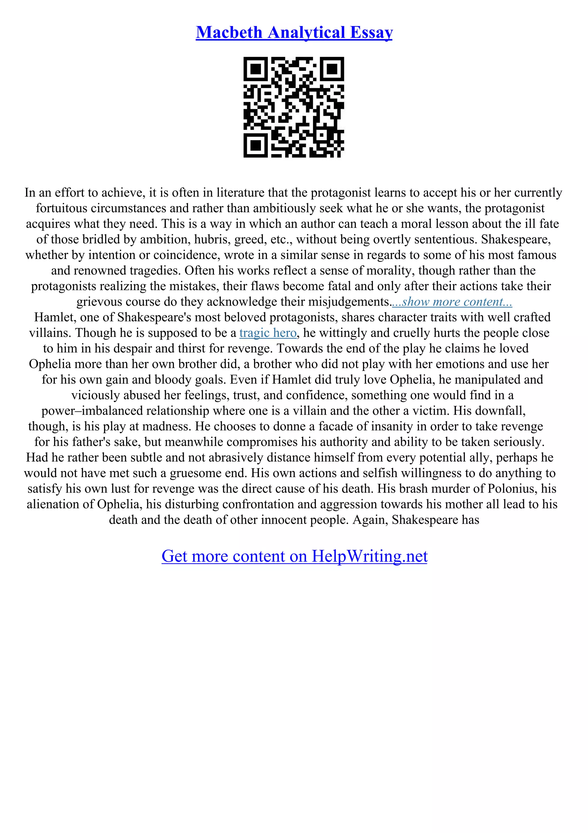 Macbeth Critical Essay | PDF