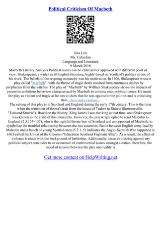Macbeth Critical Essay | PDF