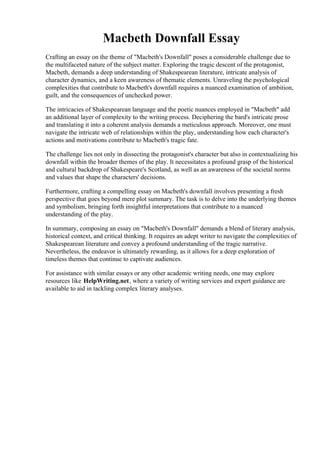Macbeth Downfall Essay | PDF