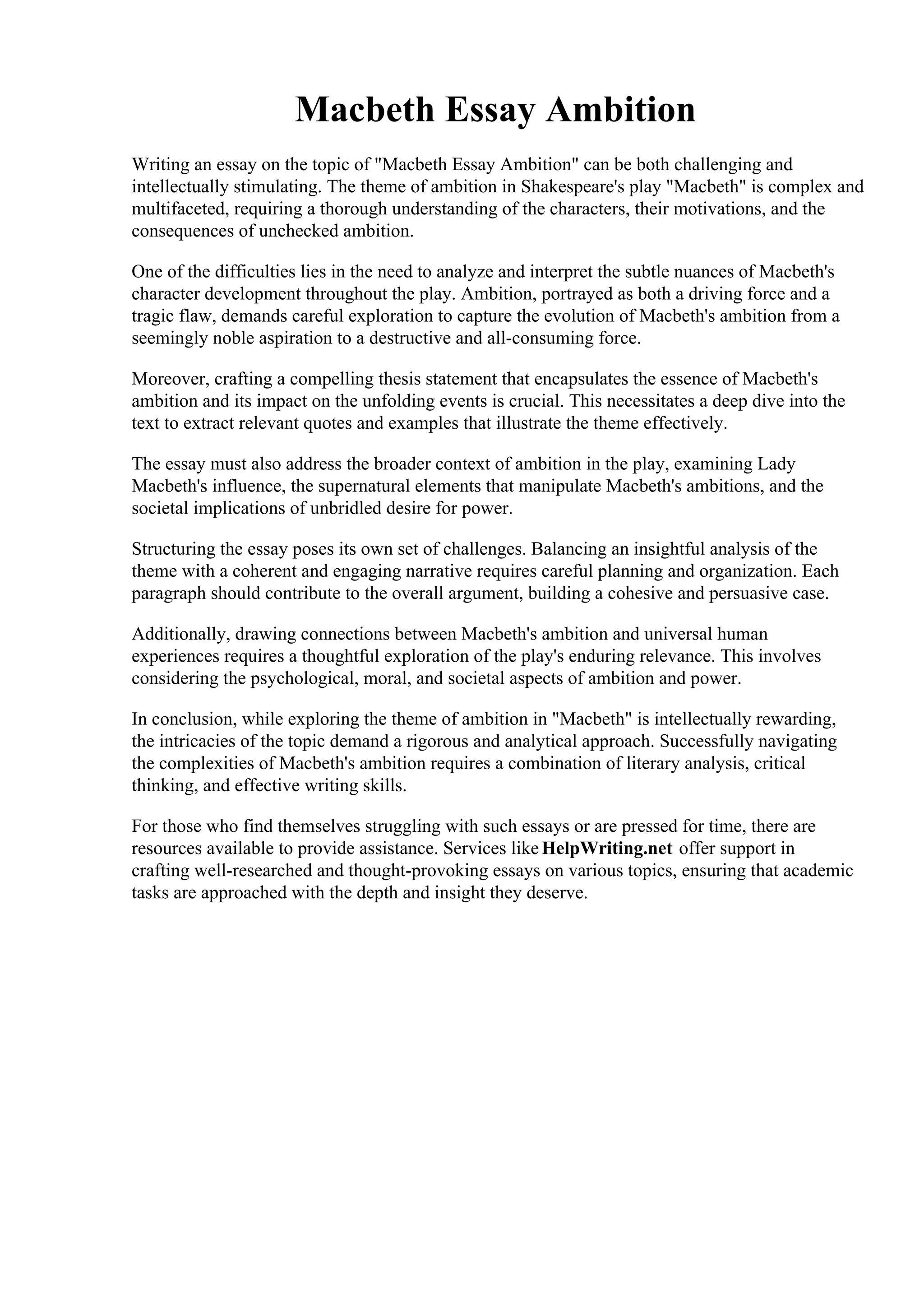 Macbeth Essay Ambition | PDF