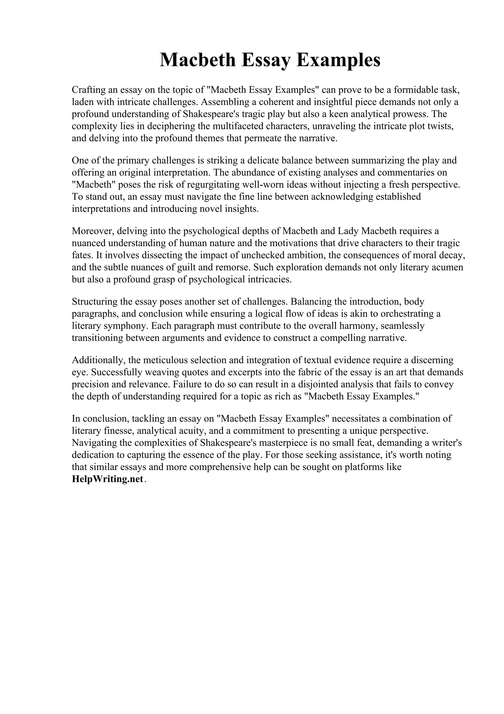 Macbeth Essay Examples | PDF
