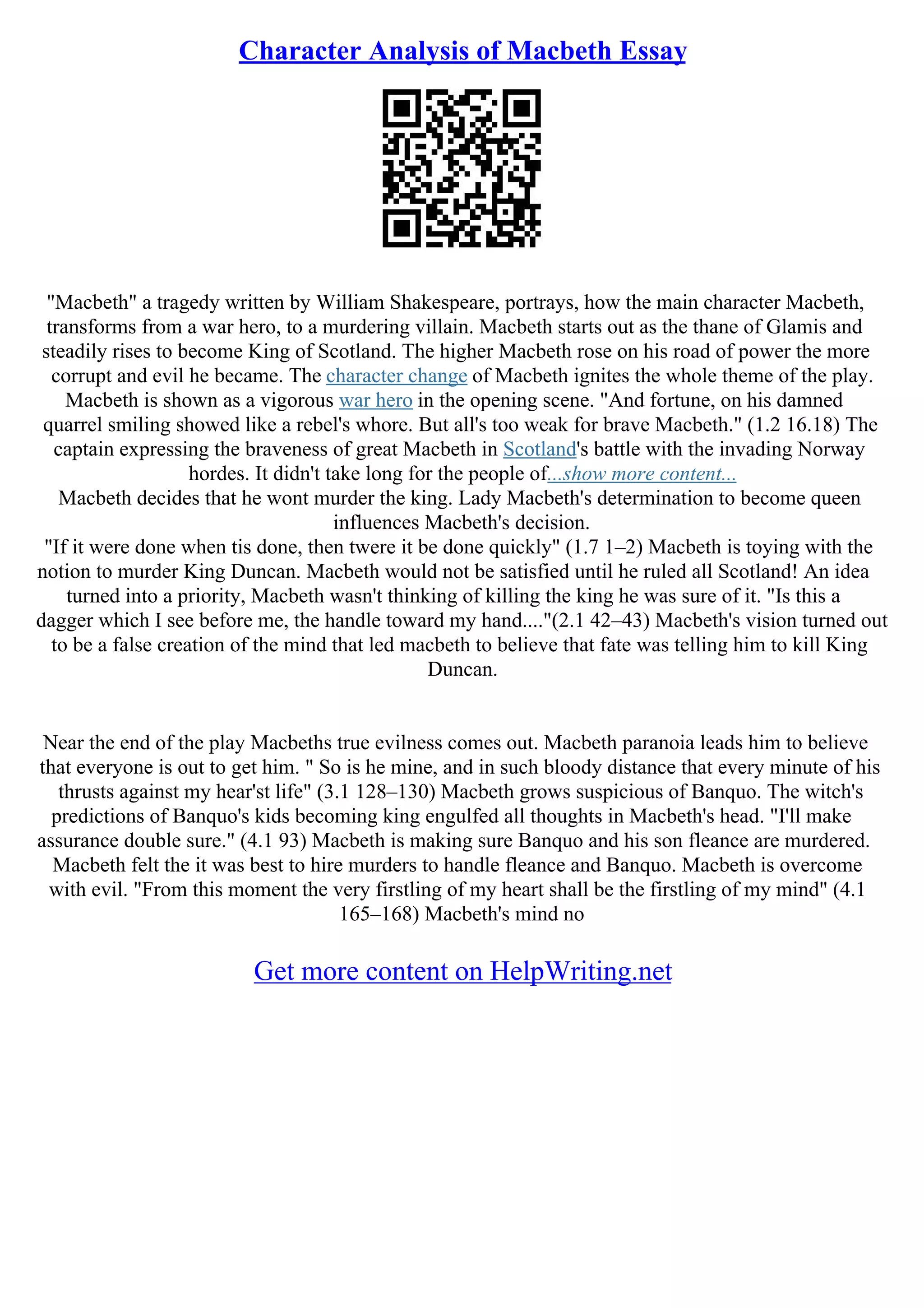 Macbeth Essay Introduction | PDF