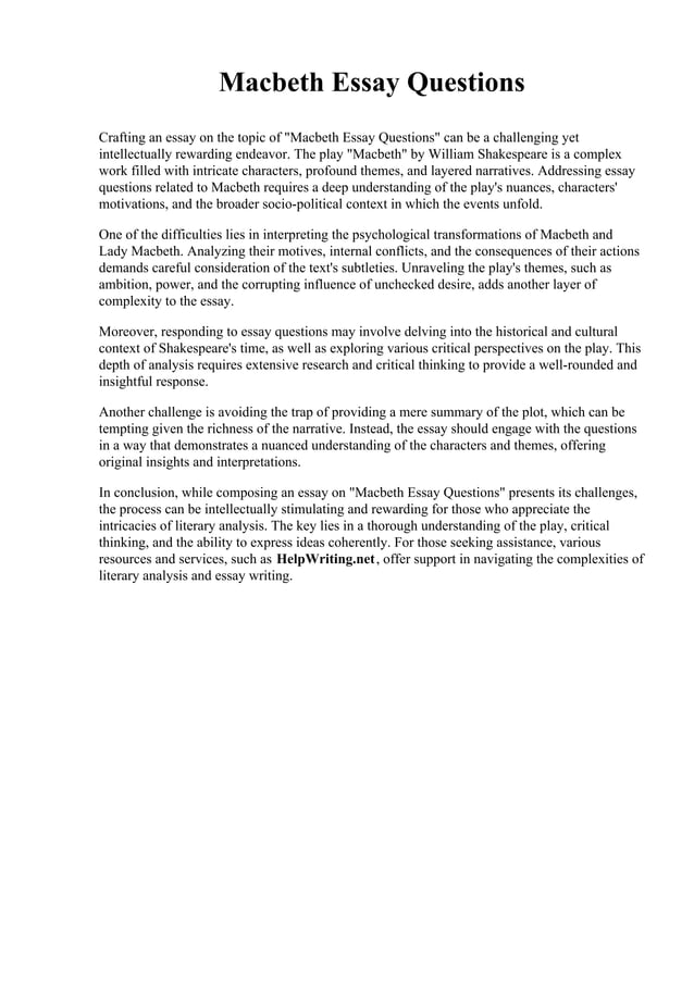 Macbeth Essay Questions.pdf | Fiction | Books and Literature