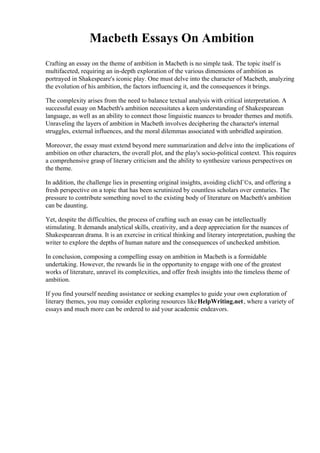 Macbeth Essays On Ambition | PDF | Fiction | Books and Literature