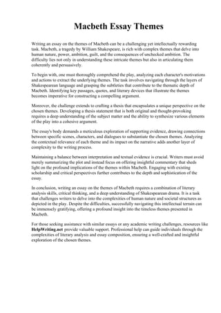 Macbeth Essay Themes. College of Business and Technology | PDF