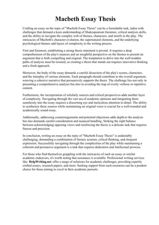 Macbeth Essay Thesis | PDF
