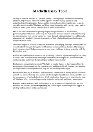 Macbeth Essay Topic.pdf | Fiction | Books and Literature