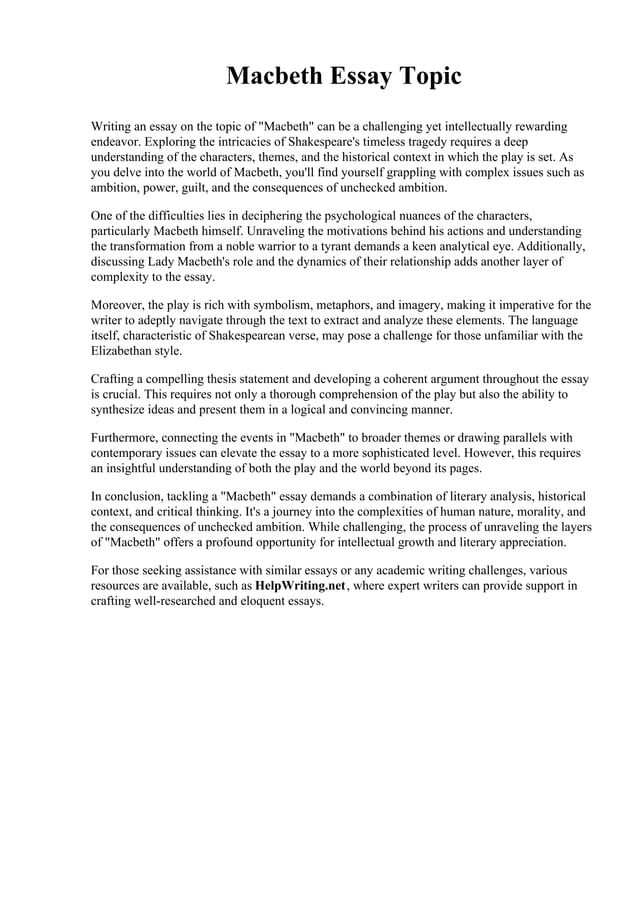 Macbeth Essay Topic.pdf | Fiction | Books and Literature