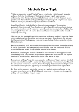 Macbeth Essay Topic | PDF