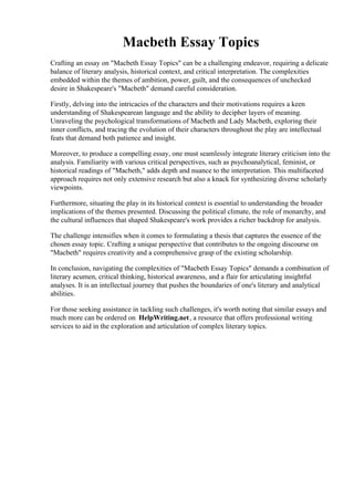 Macbeth Essay Topics | PDF
