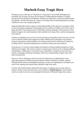 Macbeth Essay Tragic Hero. Macbeth Tragic Hero Essay Essay on Macbeth ...