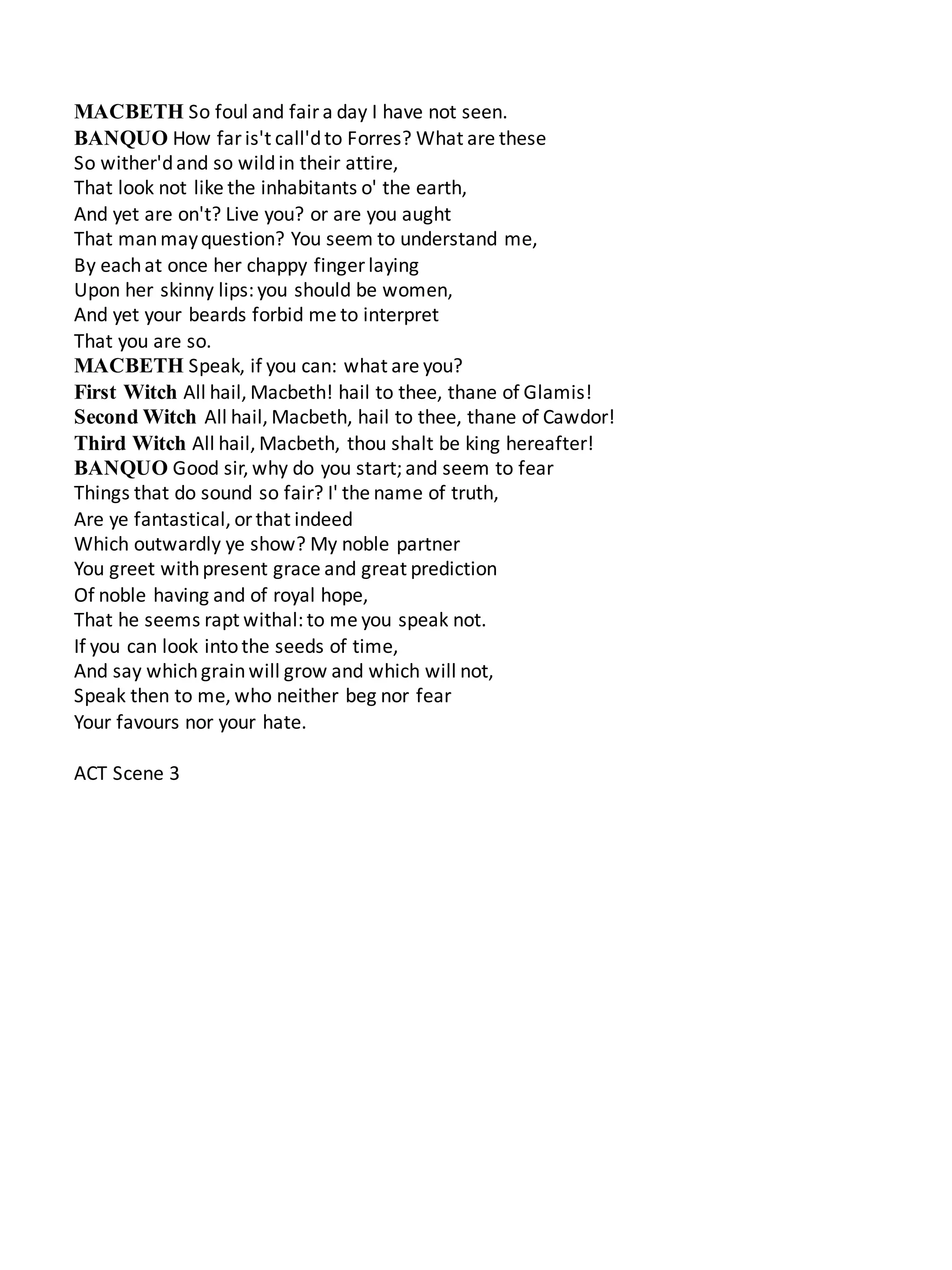 Macbeth Extracts for revision | PDF