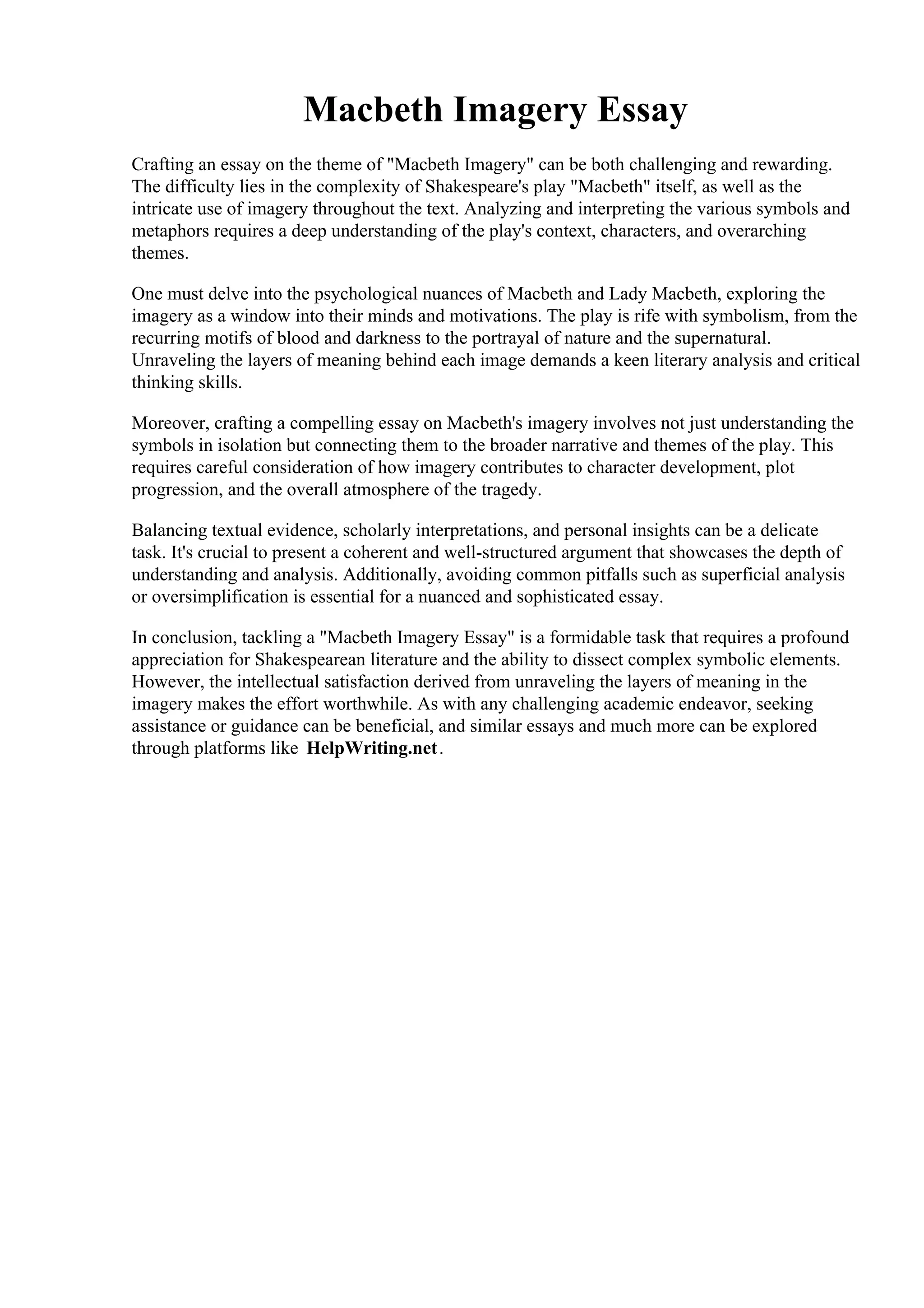 Macbeth Imagery Essay | PDF