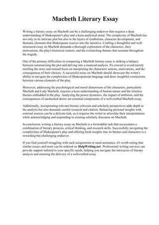 Macbeth Literary Essay | PDF