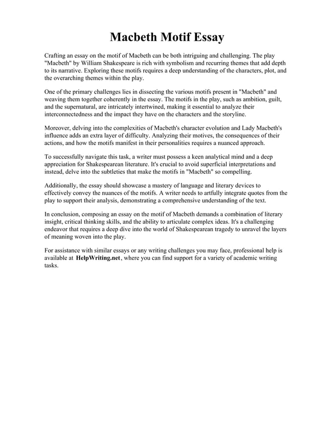 Macbeth Motif Essay. Macbeth. - GCSE English - Marked by Teachers.com