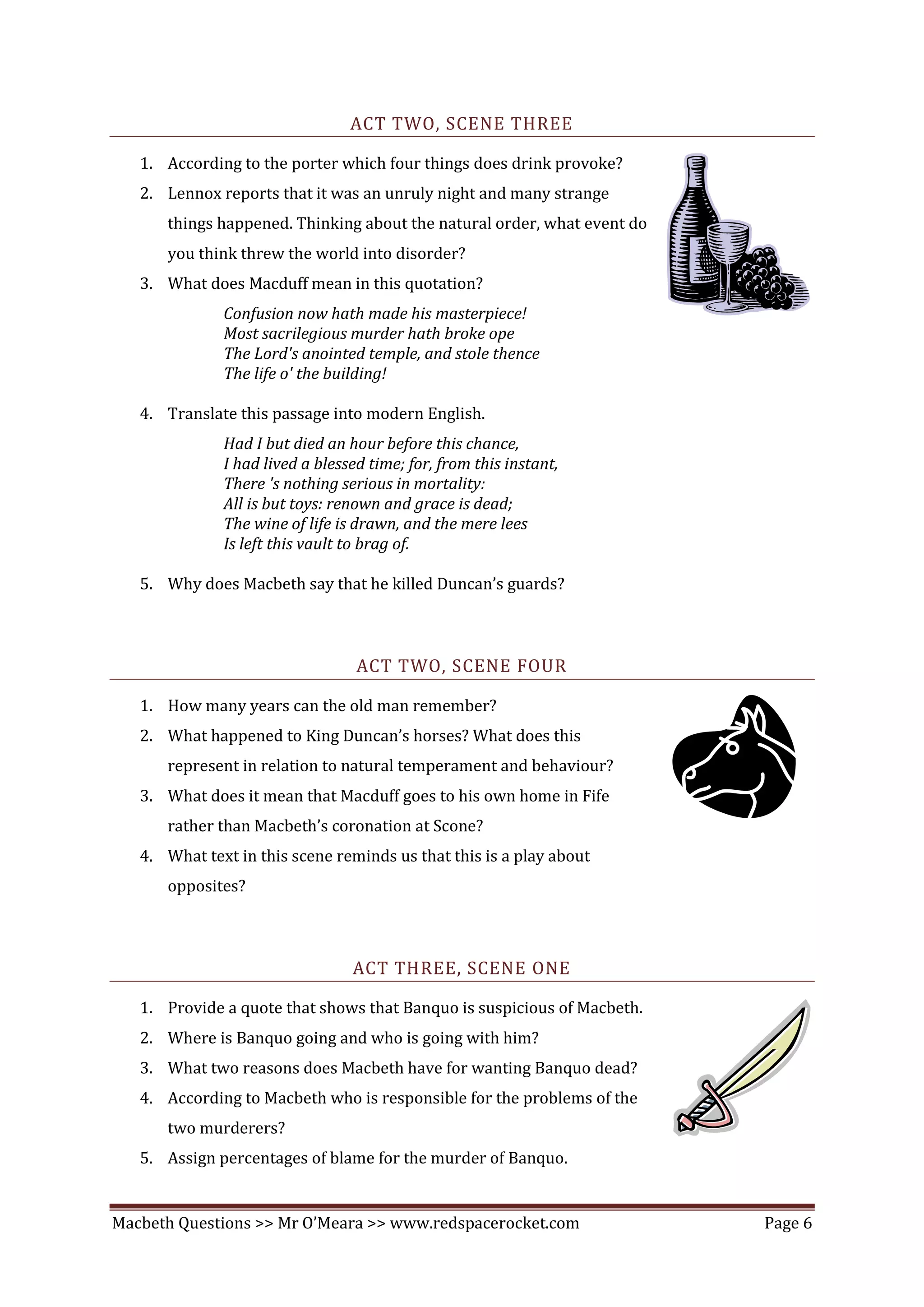 Macbeth Comprehension Questions | DOCX