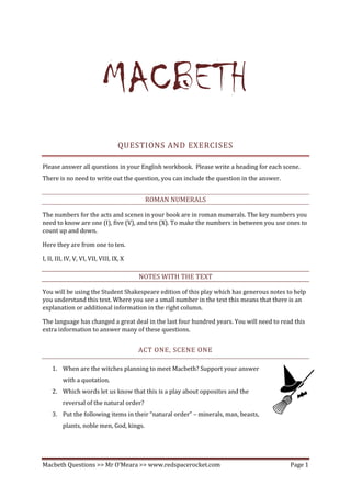 Macbeth Comprehension Questions | DOCX