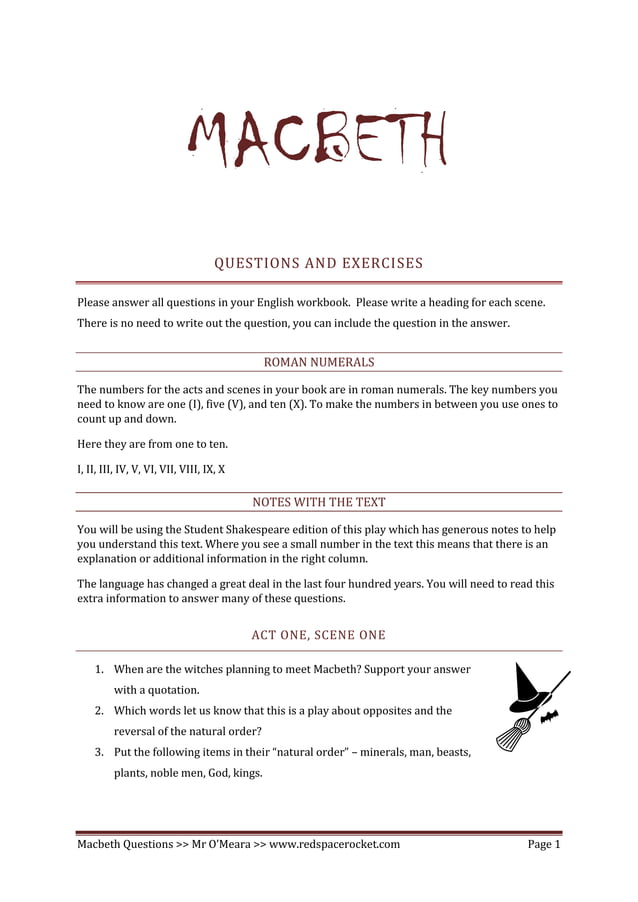 Macbeth Comprehension Questions | DOCX