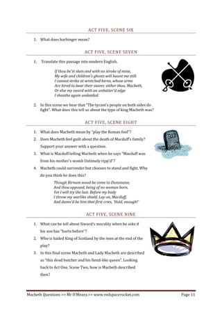 Macbeth Comprehension Questions | DOCX
