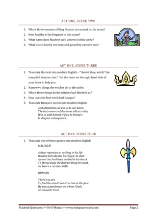 Macbeth Comprehension Questions | DOCX