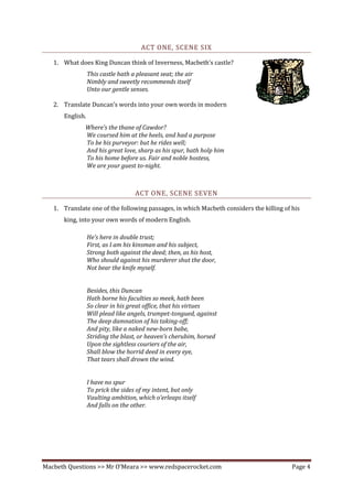 Macbeth Comprehension Questions | DOCX